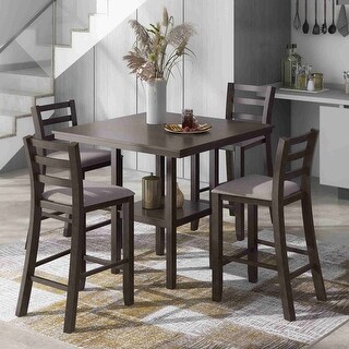 5-Piece Wooden Counter Height Square Dining Set with Padded Chairs and ...