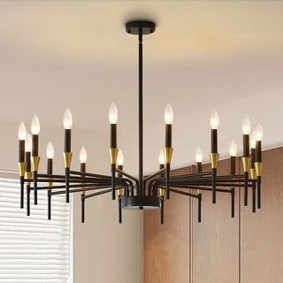 48-Inch Modern Black Farmhouse Chandelier，16-Light Industrial Round ...