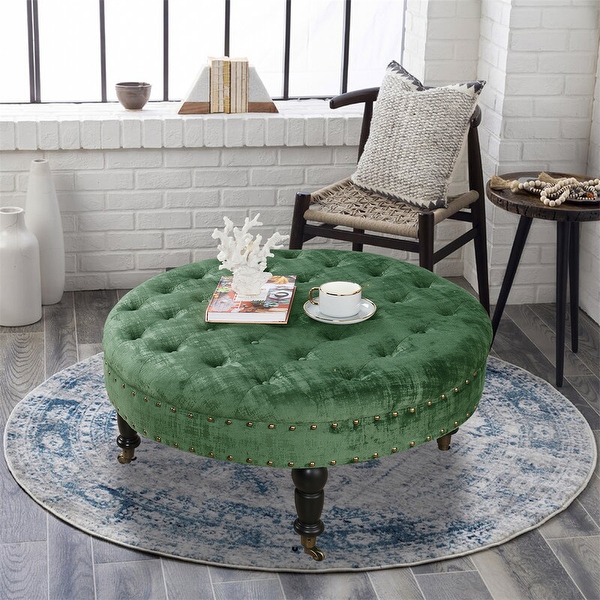 Round Velvet Tufted Coffee Table Ottoman 34 x 34 x 17 H On Sale Bed Bath Beyond 37074872