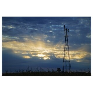 "Sunset light through heavy clouds, silhouetted windmill, Iowa" Poster ...