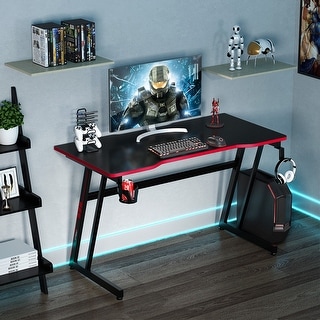 47.5" Z-Shaped Gaming Computer Desk W/ Gaming Handle Rack Black - Bed ...