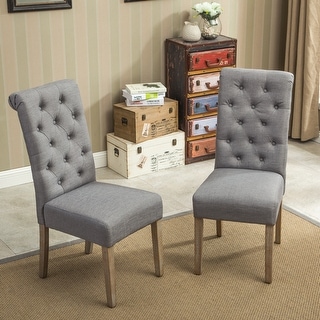 Grey Tufted Parsons Dining Chairs Set of 2 with Solid Wood - Bed Bath ...