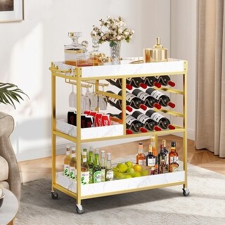 Bar Cart Gold, Small Bar Cart on Wheels, 3-Tier Rolling Bar Carts with ...