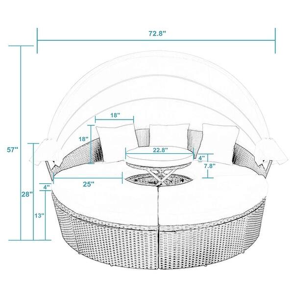 4-Pcs Outdoor Clam-Shell PE Wicker Rattan Round Sectional Daybed ...