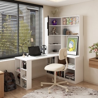 Home Office Suite with Glass-Door Bookcase Tech-Friendly Workstation ...