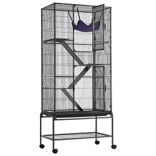 Black Iron & Plastic Ferret Cage with 4 Platforms, Rolling Wheels ...