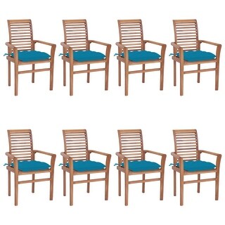 Dining Chairs 8 pcs with Light Blue Cushions Solid Teak Wood - Bed Bath ...
