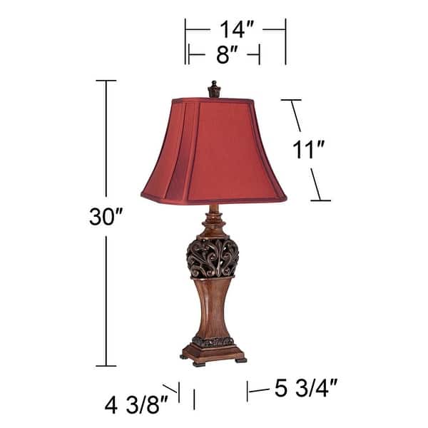 Wood Finish Crimson Red Shade Traditional Table Lamps Set of 2 - 30" x ...