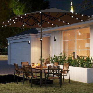 14.4ft Double-Sided Patio Parasol, Solar LED Lights, Base Included ...
