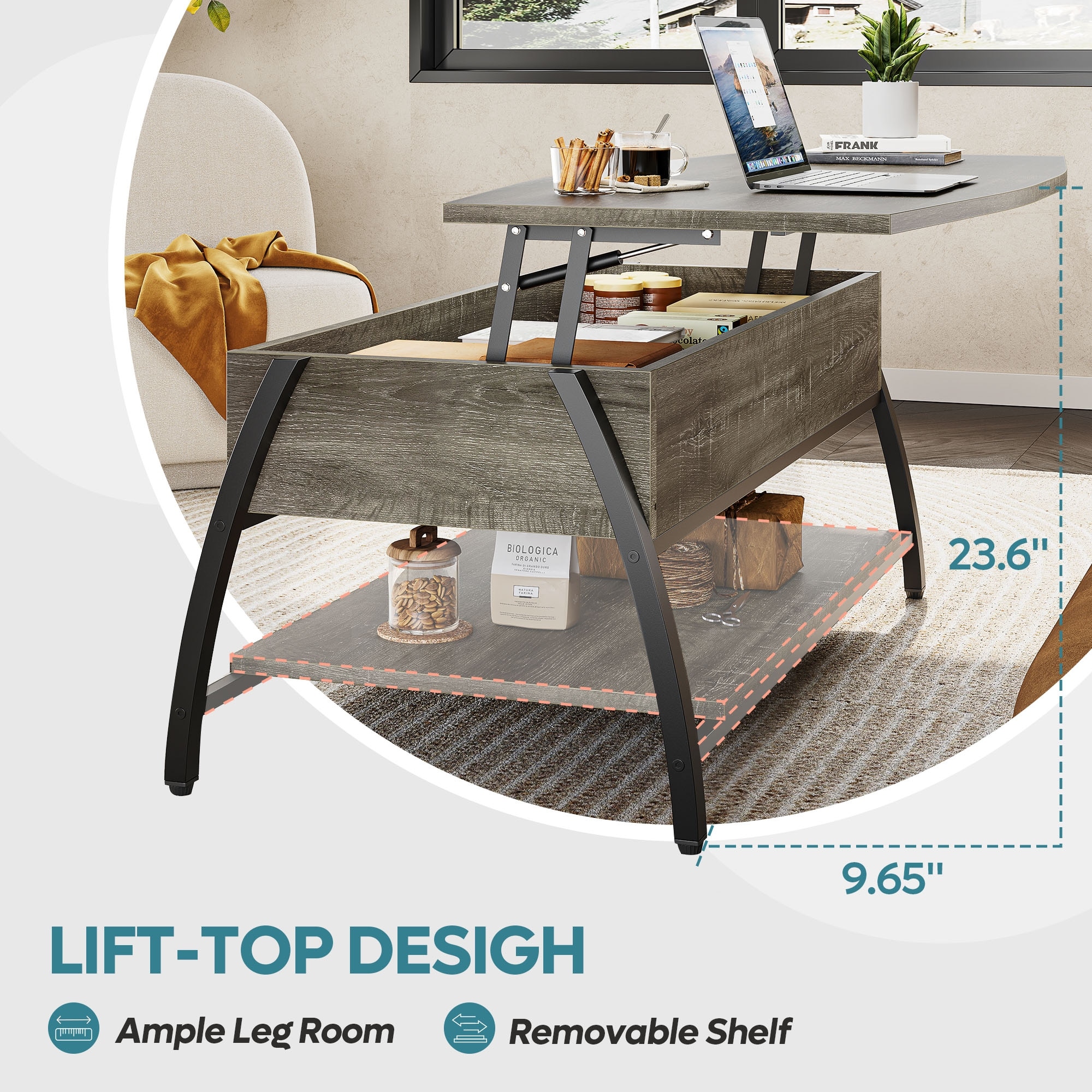 Lift Top Coffee Table Oval Wood Table with Hidden Storage Shelves 41.5 inch On Sale Bed Bath Beyond 38404379