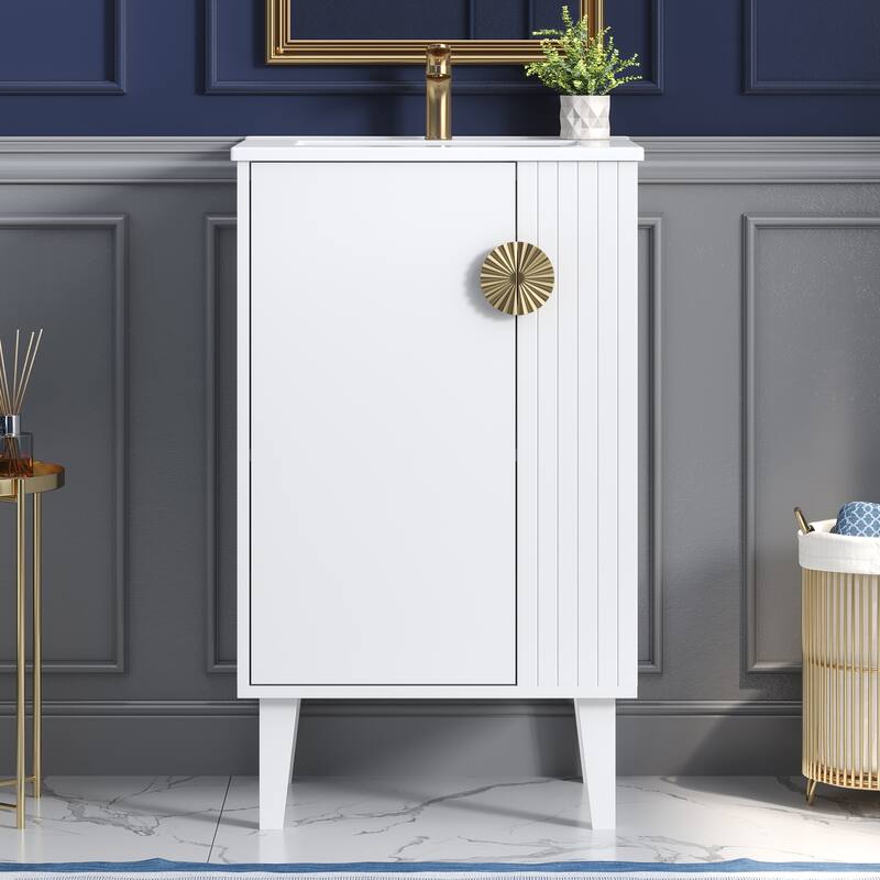 20-inch Bathroom Vanity with Ceramic Sink, Freestanding Single Vanity ...