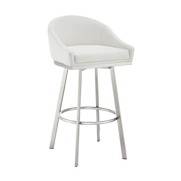 Sheryl 30 Inch Swivel Bar Stool Chair, Low Profile Back, White Faux ...