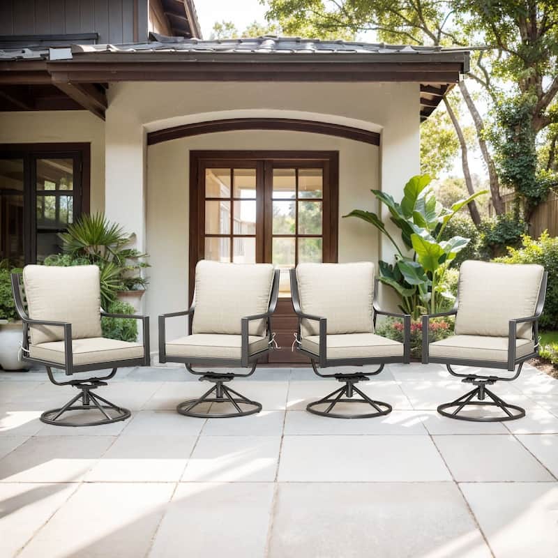 Meyreso Metal Frame Dining Chairs with Beige Cushions (4-Pack) - 4-Pack ...