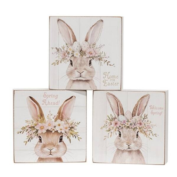 Multi-Color Wooden Bunny Box Signs with Floral Crowns and Spring Decor ...