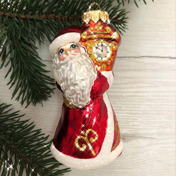STP Goods Santa with Clock Glass Christmas Tree Ornament - Made In ...