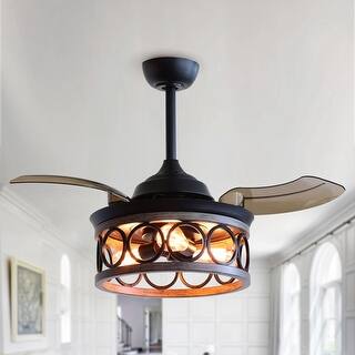 36" Metal Retractable 3-Blade Ceiling Fan Chandelier with Wall Switch ...