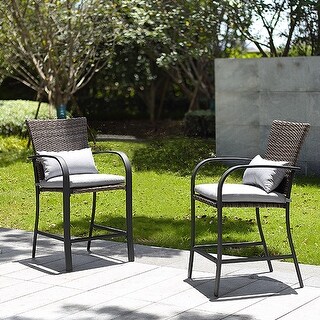 Outdoor Bar Stool Set of 2 with Two Cushions and Lumbar Pillows - Bed ...