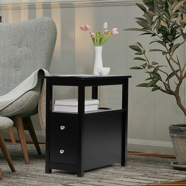 Slim black bedside table store