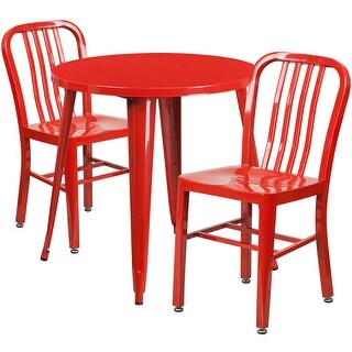 Nicollet Round 30'' Red Metal Table Set w/2 Vertical Slat Back Chairs ...