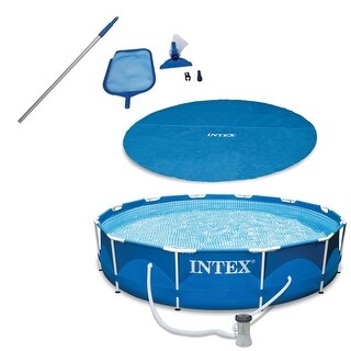 Intex 12 Ft Pool Cover Tarp, Pool Cleaning Kit, and Above Ground ...
