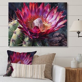 Designart "Pink Green Cactus Flower" Floral Cactus Canvas Prints - Bed ...
