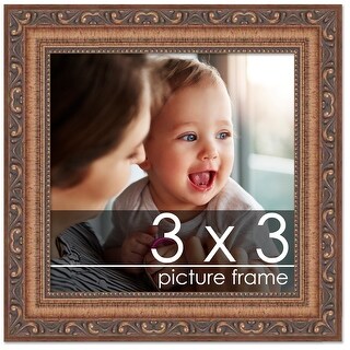 3x3 Traditional Antique Gold Complete Wood Square Picture Frame with UV ...