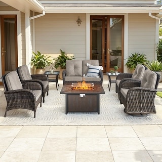 Gymojoy 7-Piece Patio Set with Glider Loveseat, Swivel Chairs & Fire ...
