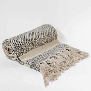 Beige And Black Striped Cotton With Tassels Throw - Bed Bath & Beyond ...