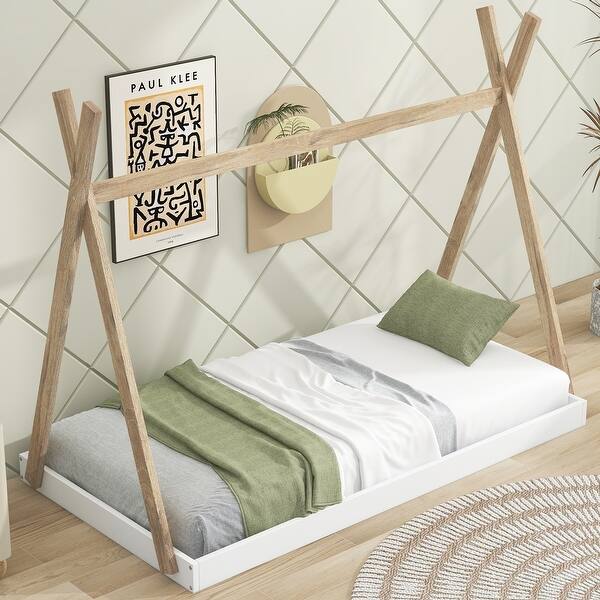 Simple Style Wood Tent Floor Bed with Triangle Structure - Bed Bath ...