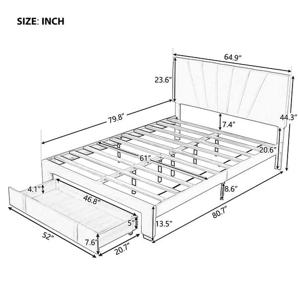 Queen Size Storage Bed Velvet Upholstered Platform Bed with Drawer ...