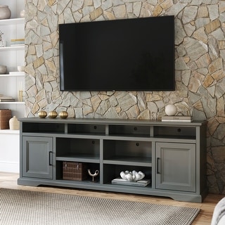 Bridgevine Home 86 in. No Assembly Required Grey Finish Solid Wood TV ...