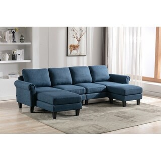 108" Sleeper Sofa, Multiple Cushions, 2 Ottoman Included, Rolled Arm ...
