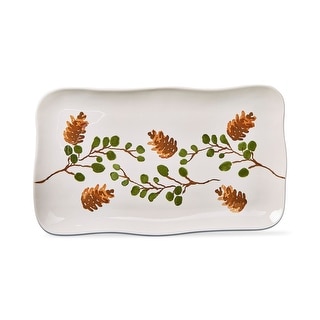 Pinecone Sprig Rectangular Serving Platter - Multicolor Ceramic, Dishwasher Safe, 17" L x 10" W ...