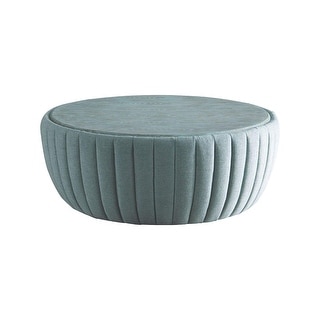 Round Shaped Fabric Coffee Table with Vertical Tufted Channels, Blue ...