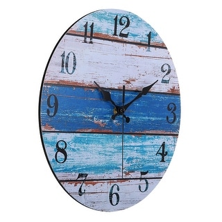 12 Inch Wooden Wall Clock, Silent Retro Style Round Clocks, Blue/White ...