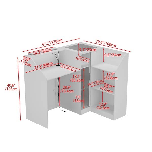 White Corner Reception Desk Display Counter Table with Tempered Glass ...