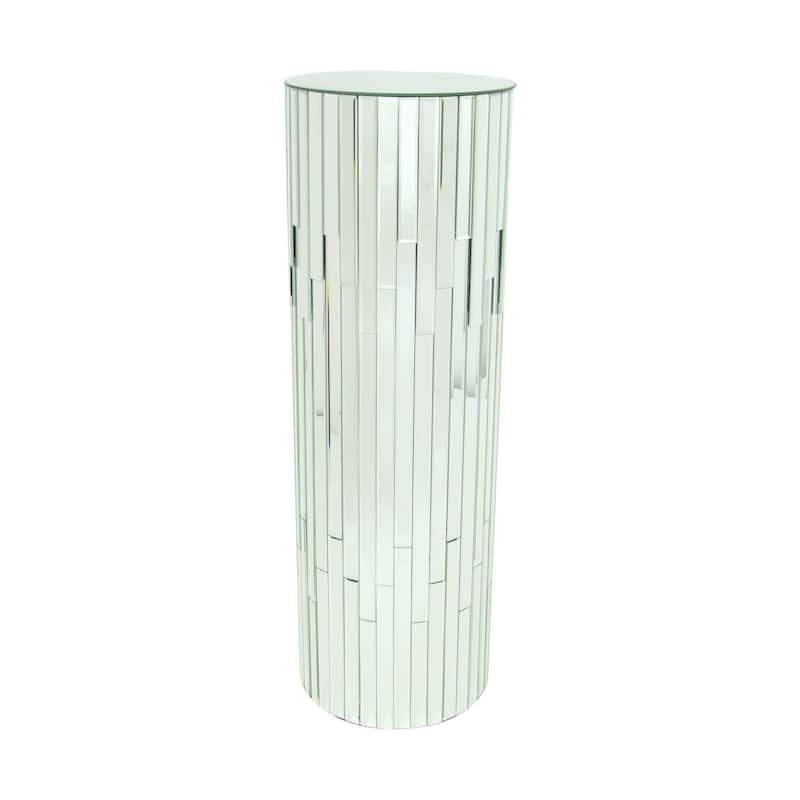 Round Beveled Mirror Pedestal with Wooden Frame, Large, Silver ...