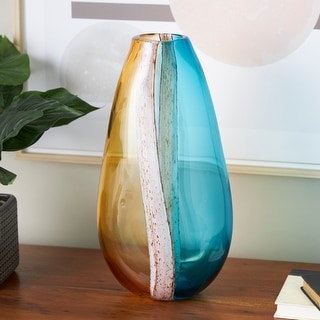Multi Colored Glass Ombre Decorative Vase with Brown Textured Stripe ...