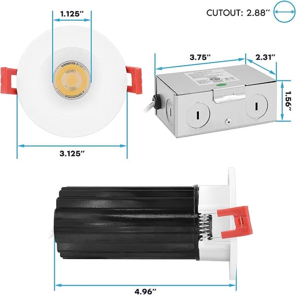 Luxrite 2 Inch LED Recessed Light with J-Box 15W 5 Color Selectable ...