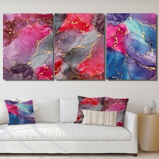 Designart 'Purple And Grey Luxury Abstract Fluid Art' Modern Art Set of ...