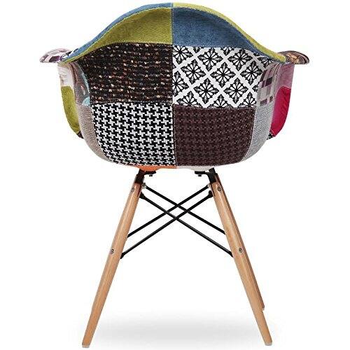 Armchair Chair With Arm Patchwork Fabric Natural Wood Legs Dining ...