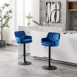 Blue Fabric Adjustable Barstools, Counter High Bar Chair, Kitchen ...