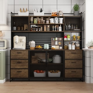Large Kitchen Storage Cupboard Pantry with Metal Doors&6 Drawers&Shelf ...