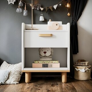 Modern Simple Style Nightstand, 1-Drawer Kids Bedside Table for Bedroom ...