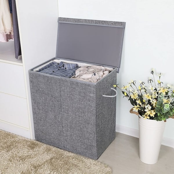 SONGMICS Fabric Double Laundry Hamper Separate Compartments Sorter 2 ...