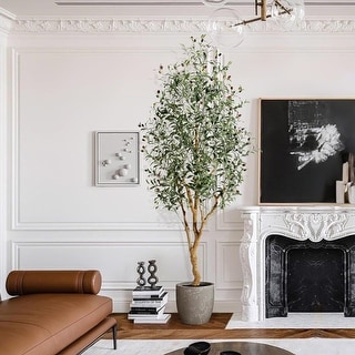 7FT Artificial Olive Tree with Planter, Large Faux Plant with Wood ...