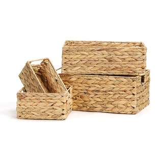 Set of 4 Woven Rectangle Water Hyacinth Rattan Storage Basket - 4-PCS ...
