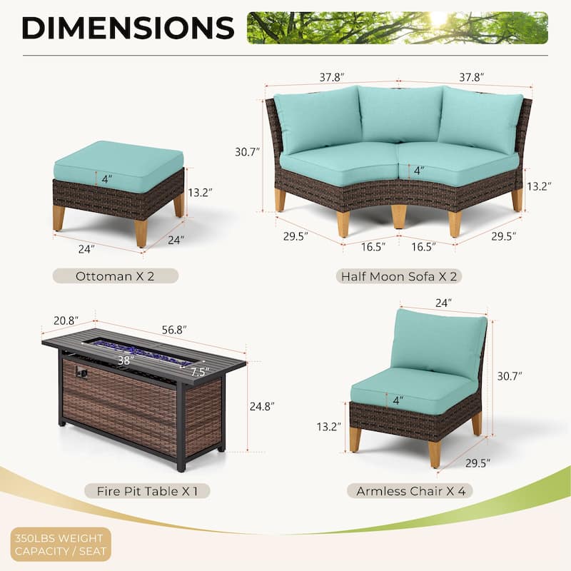 6-11 Piece Patio Outdoor Wicker Sectional Sofa Half-Moon Furniture Set ...