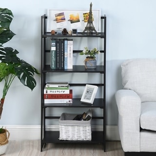 No-Assembly Folding Bookshelf, Storage Shelves 4 Tiers, Stand Storage ...