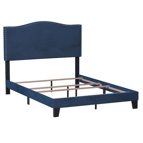 Porch den Olney Blue Velvet Upholstered Bed 49.25H x 64.5W x 87.5L